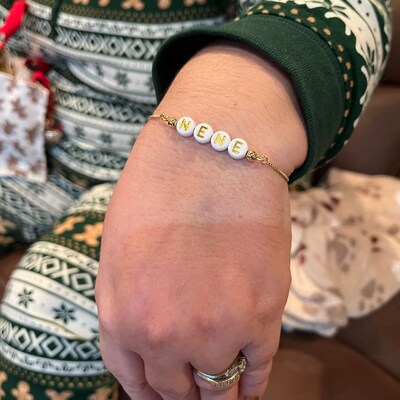 Brushed Gold Bar Bracelet Stackable Bracelet 6mm Heishi Beads Mothers Day Gift Neutral Bracelet ...