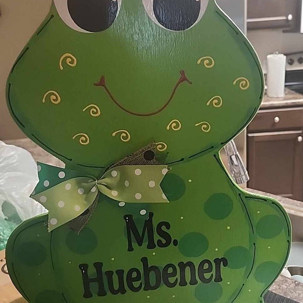 FROG TEACHER SIGN Wall Art Hanger Plaque Decor Hand Painted Handcrafted ...