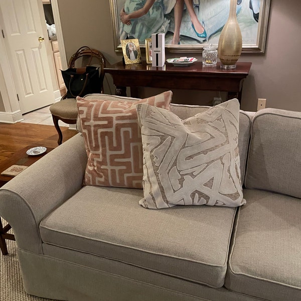 Blue/neutral Geometric Cut Velvet Pillow Cover - Etsy