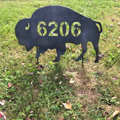 Personalized House Number Buffalo Lawn Sign / Steel Buffalo Garden ...