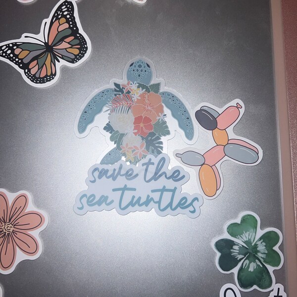 Sea Turtle With Flowers Clear Vinyl Sticker || Ocean Stickers Surf ...