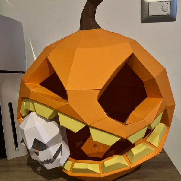 Papercraft Halloween Pumpkin With Skull, Low Poly Pumpkin and Skull ...