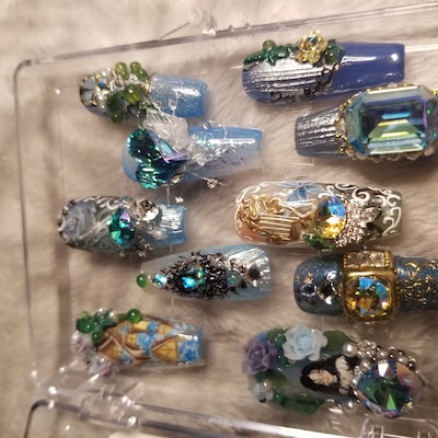 Luxury Press-on Nails, High-end Swarovski Crystal Long Nails, Roseup ...