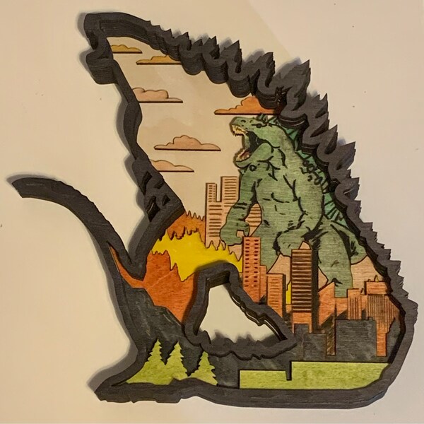 Godzilla SVG, Laser Cut Files - 8 Layer Art Piece for Glowforge - Multi ...