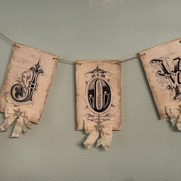 Vintage Style Christmas Banner, Christmas Garland, Christmas Decor ...