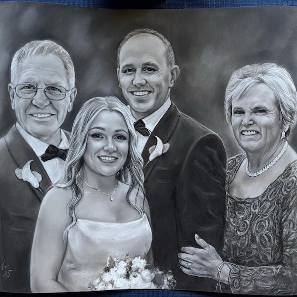 Custom Family Drawing - Real Personalized Pastel Portrait, Custom Hand ...