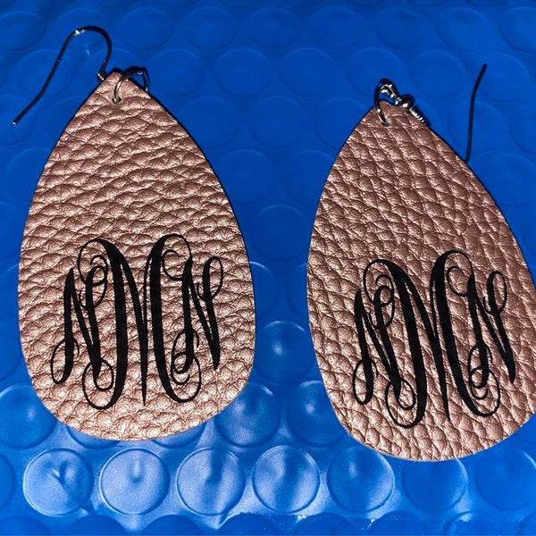 Faux Leather Monogrammed Earrings; Personalized With Your Monogram ...