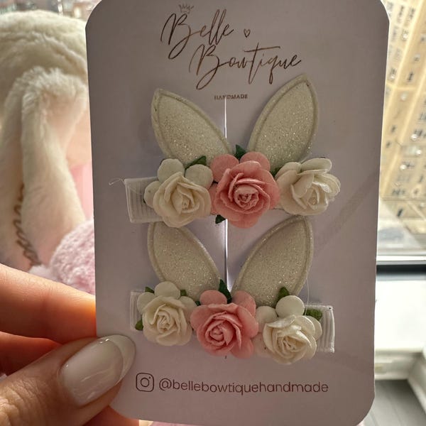 Bunny Rabbit Ears Hair Clip | Pink Clip | Rabbit Ear Flower Clips ...