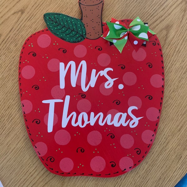 Personalized APPLE TEACHER SIGN Class Classroom Name Room Door Plaque ...