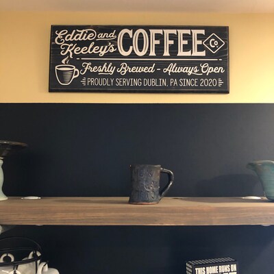 Personalized Coffee Shop Farmhouse Retro Style Wood Sign. 3 Sizes 9 ...