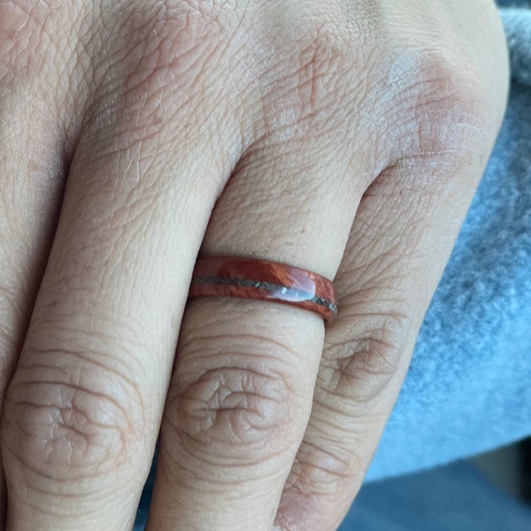 Redwood Wedding Band Ring With Crushed Ocean Jade Inlay, Wooden Wedding ...