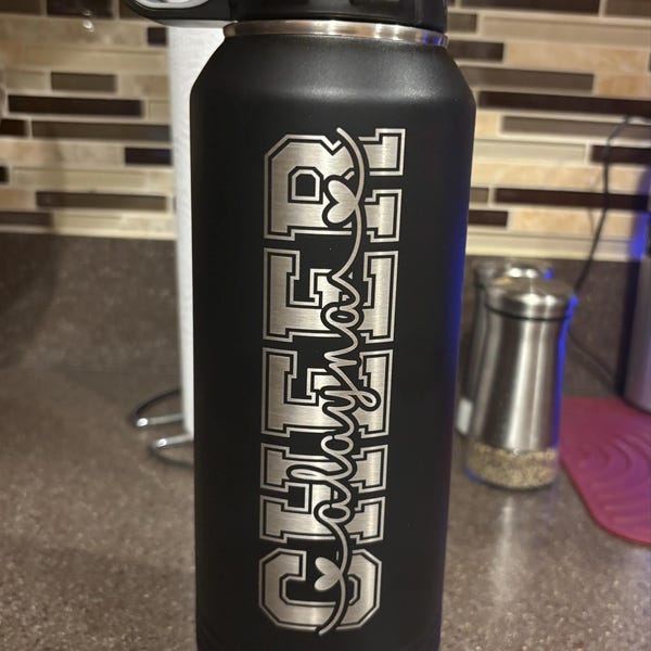 Engraved Cheer Bottle, Personalized Cheerleader Water Bottle With Straw ...