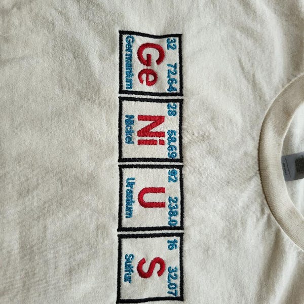 Lettering GENIUS Machine Embroidery Design - Periodic Table Embroidery ...