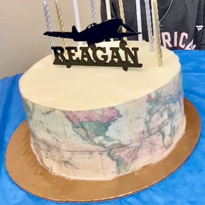 Vintage World Map Edible Cake Wrap or Pinwheel and Congrats Cake ...