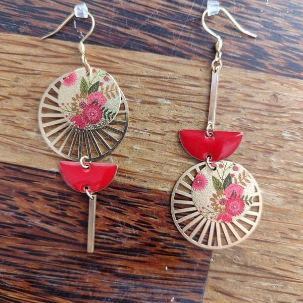 Boucles d'oreilles asymétriques dépareillées acier inoxydable doré et ...