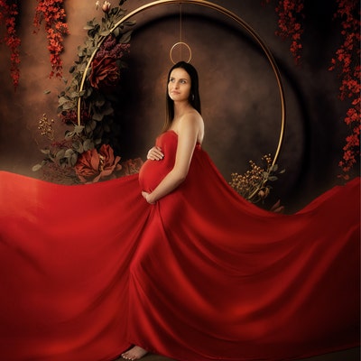 Red Floral Ring Digital Backdrops, Red Floral Hoop Backdrops, Maternity ...