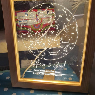 Star Map Night Light in Wooden Frame Personalized Constellation Map ...