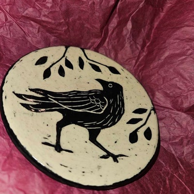 Raven or Crow Bird Sgraffito Ceramic Plate, Crow Dish, Raven Pottery ...