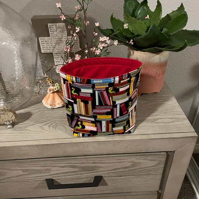 Bookworm Fabric Bag Basket Bin, Bookstore, Gift for Book Lovers, Reader ...