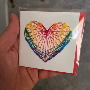 STRING HEART CARD / Purple, Mint, & Pink Heart on White - Etsy