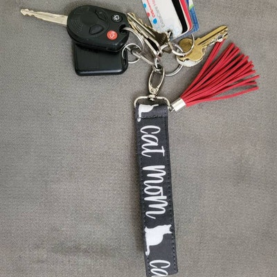 Cat Key Fob Wristlet Cat Keychain Bracelet Cat Mom Keychain Wristlet ...