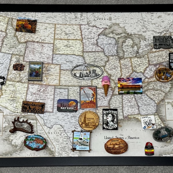 Magnetic World Travel Map With Pins Personalized & Framed Magnetic Push ...