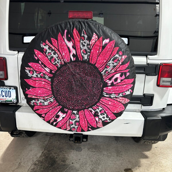 Spare Tire Cover With Hot Pink Sunflower, Hot Pink Cheetah Sunflower ...