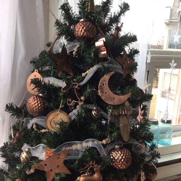 Copper Christmas Ornament Set of 5, Christmas Tree Decor, Handmade Pure ...