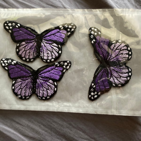 Set of 3 Purple Butterfly Iron/ Sew on Full Embroidered Patch Appliqués ...