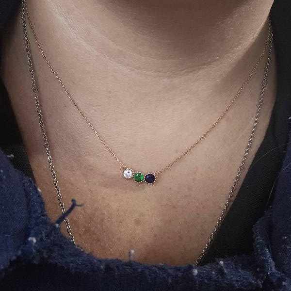 Sterling Silver Birthstone Ring With Birth Flower, Tiny Statement Ring ...