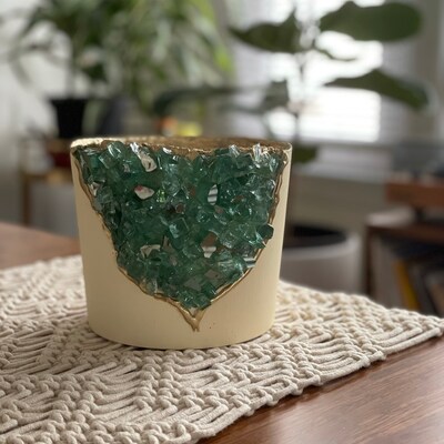 6 Inch Geode Pot Concrete Pot Hand Painted Pot Stone Pot Crystal Pot ...