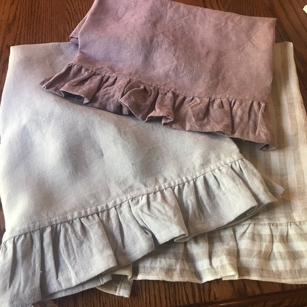 Ruffled Linen Tea Towel. Various Colors Available. Handmade, Stone ...