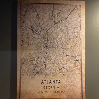 Atlanta Vintage Map Print Atlanta Map Georgia Map Art Atlanta City Road ...