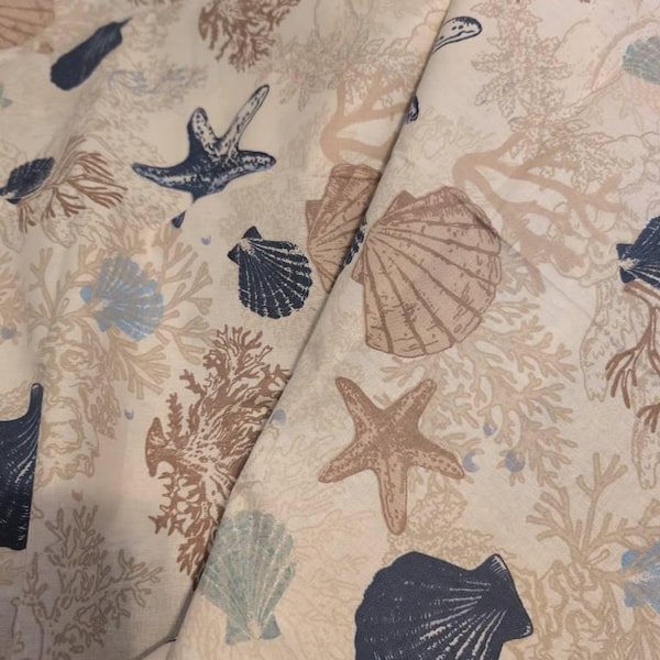 Nautical Cotton Fabric, Coastal Fabric, Sea Shell Fabric, Starfish Reef ...