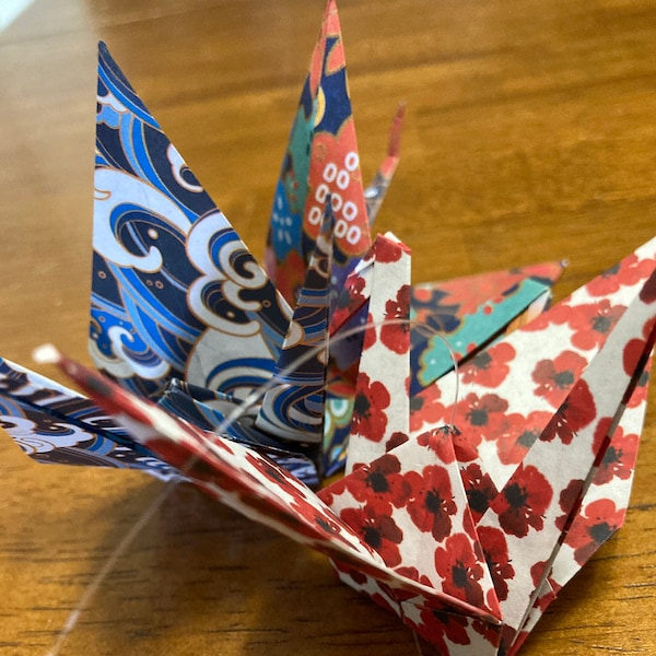 Hand Crafted Origami Crane Ornament With Glass Beads and Wooden Pendant ...
