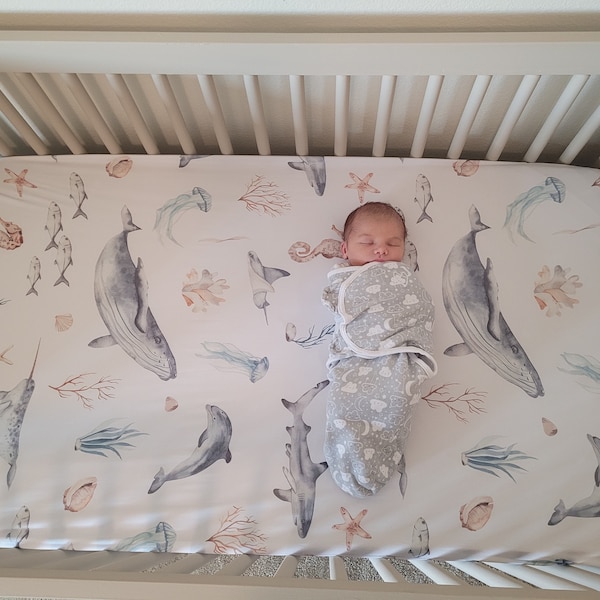Ocean Crib Sheet, Under the Sea Nursery Bedding, Whale Crib Bedding ...