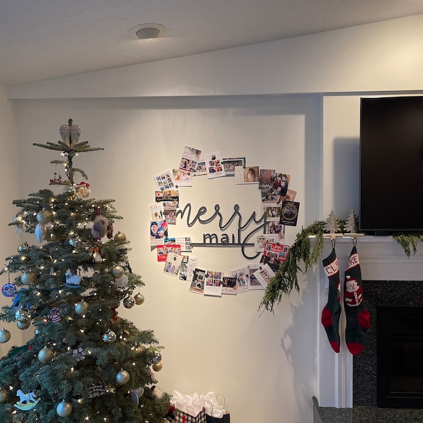 Merry Mail Christmas Card Display - Script Font - Etsy