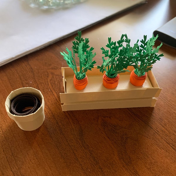 Mini Carrots and Garden Box DIY Template | Rolled Papercraft Vegies and ...