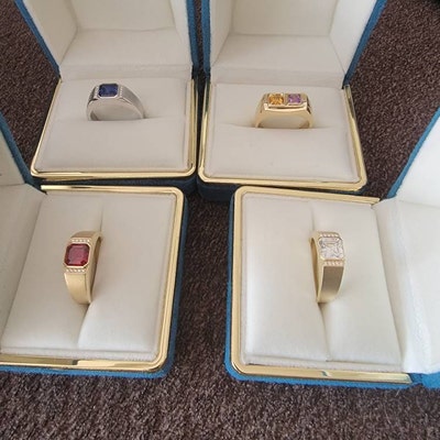 18K/14K/10K Solid Yellow Gold Lab Created Ruby Ring for Men Gold Band ...