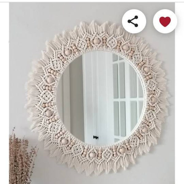 Natural Jute Mirror,round Large Boho Wall Mirror, Handmade Bohemian ...