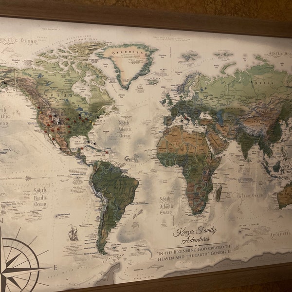 Nautilus World Map Push Pin, World Map Wall Art With USA National Parks ...