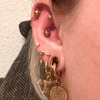 Labret Flat Back Earring Celestial Sun Dainty Stacking Minimal Earrings ...
