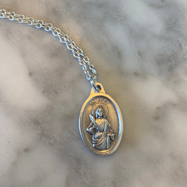 Saint Lucy Necklace. Catholic Saint Necklace. St Lucy Medal Necklace ...