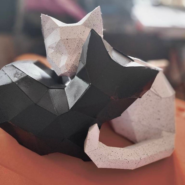 Yin & Yang Cats Papercraft, in PDF/JPG/SVG Format, Black and White Cats ...