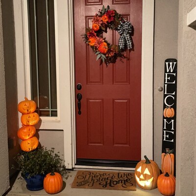 WELCOME SIGN, Fall Rustic Welcome Sign, Vertical Front Door Welcome ...