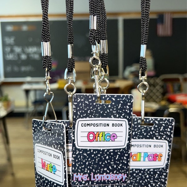 Composition Book Theme Classroom Hall Passes for Teachers, Personalized ...