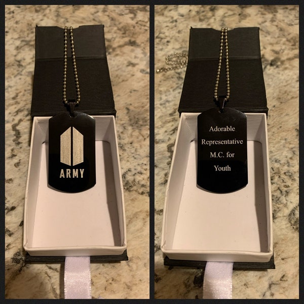 Engraved Black Dog Tag Necklace, Personalized Stainless Steel Pendant ...