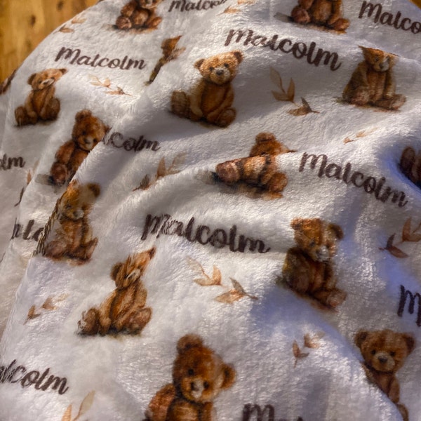 Personalized Teddy Bear Swaddle Set -custom Baby Boy Blanket Hat Set ...