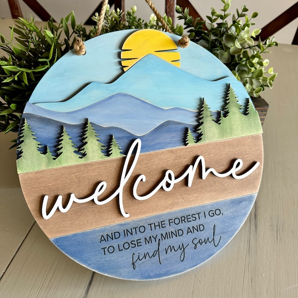 Mountain Svg Welcome Sign Door Hanger Svg Cabin Decor Forest Door Sign ...