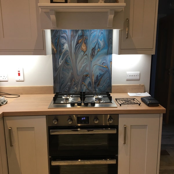 Kitchen Glass Splashback Toughened Tile Cooker Panel Any Size Blue ...